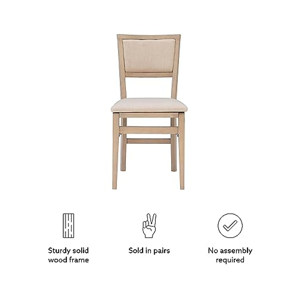 Linon Keira Wooden Folding Chair Upholstered Seat and Back Set of 2, Dining Height, Rustic Natural & Beige