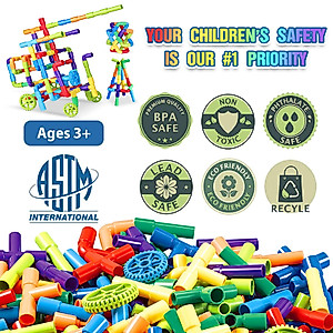 EP EXERCISE N PLAY Kids STEM Building Toys Tube Locks Construction Blocks Set Creativity Interlocking Pipe, Preschool Educational Learning Toys Gift Present for Toddlers Boys and Girls 3-5 (250PCS)