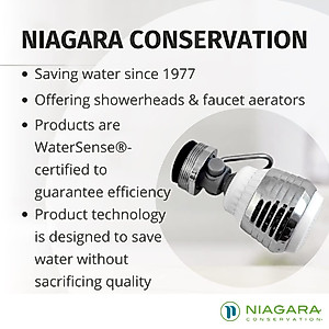 Niagara Conservation - N3115P-FC 1.5 GPM Kitchen Dual Spray Swivel with Pause Valve California Compliant Sink Faucet Aerator - Standard Chrome and White Sink Aerator with Low Flow Rate