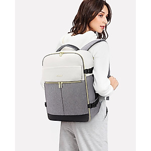 LOVEVOOK Travel Backpack for Women, TSA Carry On Backpack Flight Approved Luggage, 40L Water Resistant Personal Item Daypack Large Weekender Bag fit 17 inch Laptop with 3 Cubes, Beige Grey