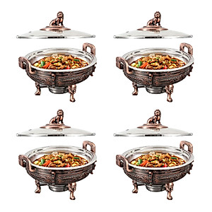 2/4 Pack Chafing Dishes & Food Warmers, Round Chafer Catering Buffet Server Set with Food Pan and Fuel Holders, for Kitchen Party Dining Buffet (Red Bronze),4 Pack