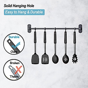 Silicone Spatula and Cooking Spoon,5 Pack Non-Stick Cooking Utensils for Kitchen，Heat Resistant Solid & Slotted Spoons and Spatulas, Stainless Steel Handle Coated with Silicone,Black