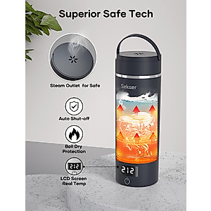 Sekaer Travel Portable Electric Kettle, Small Tea Kettle Coffee Mini Hot Water Boiler, 400mL & 304 Stainless Steel, with 4 Variable Presets and Auto Shut-Off SKE-840G