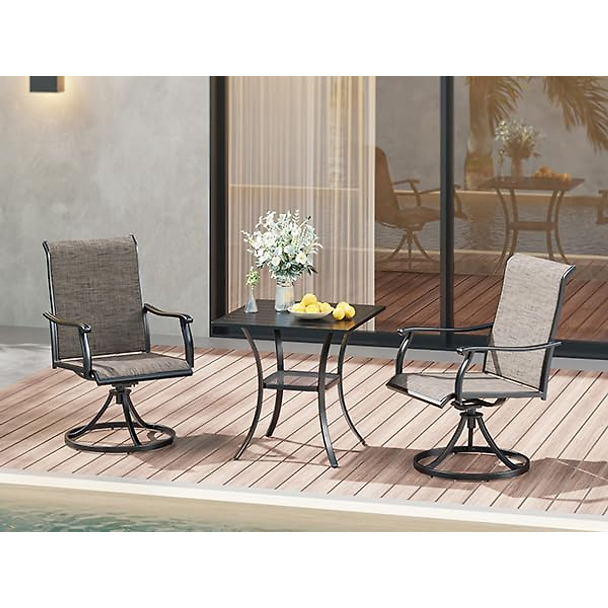 VICLLAX Patio Dining Table Outdoor Metal Square Table with Storage Shelf