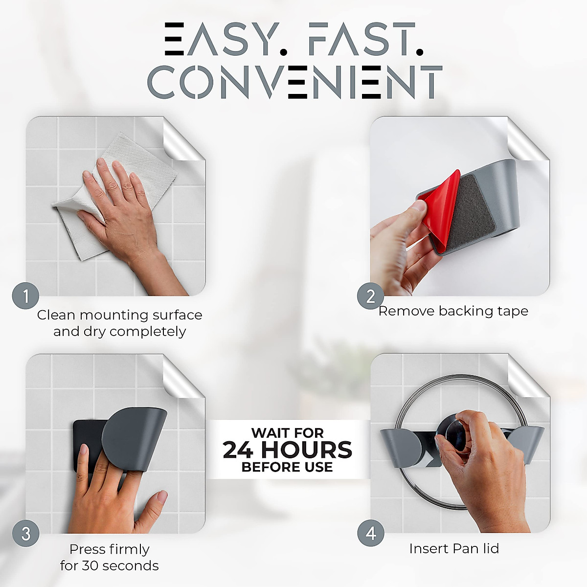 Noorla Pot Lid Organizer for Cabinet Door - Set of 4 Pairs Adjustable in-Cupboard Pot and Pan Lid Holders for Lids, Easy to Install Wall Mount Pot Lid Organizer for Kitchen