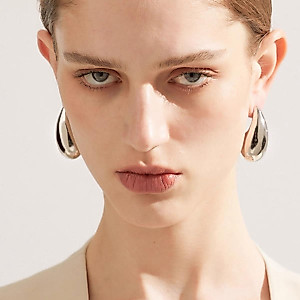 Teardrop Earring Set Dupes Lightweight Chunky Gold and Silver Hoop Earrings for Women.Water Droplets Hypoallergenic Earring Fashion Jewelry for Women Girls 2Pcs