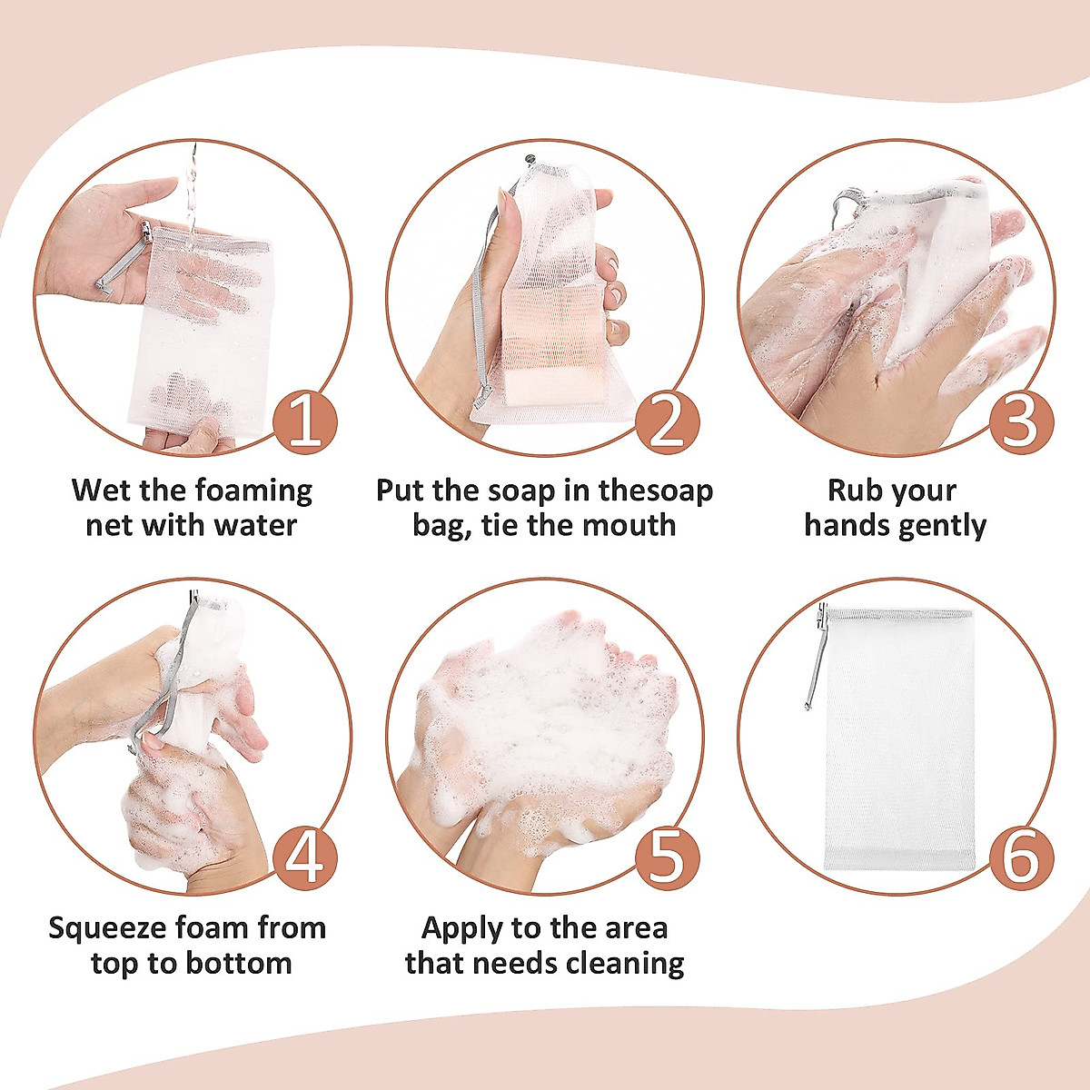 Cobahom 6 Pcs Mesh Soap Bag Mesh Foaming Net Soap Sack Bags Soap Handmade Soap Bubble Mesh Net Bags with Drawstring for Bath & Shower (Gray)