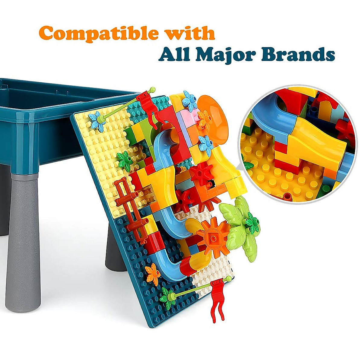 INKPOT Kids 5-in-1 Multi Activity Table Set, Learning Play Table with Storage Includes 85 Pieces Large Building Blocks Set for Toddlers Age 1 2 3 Educational Toy Bricks Gift for Kids