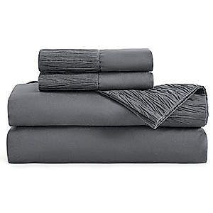 BEDSURE Queen Sheet Set - Soft 1800 Sheets for Queen Size Bed, 4 Pieces Hotel Luxury Grey Queen Sheets, Easy Care Polyester Microfiber Cooling Bed Sheet Set