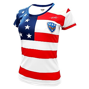 Women Fan USA Jersey Short Sleeve Athletic Fit (Small) White