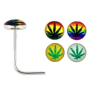 Body Accentz 4Pcs Cannabis Pot Leaf L-Shape Nose Ring 20 gauge surgical steel
