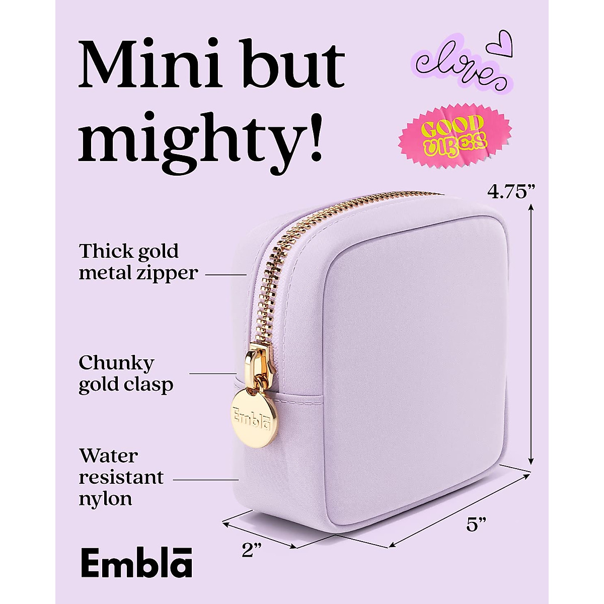 Embla Makeup Bag Travel Cosmetic Bag, Toiletry Bag, Cute Makeup Organizer, Nylon Zipper Pouch Purse Storage Bag Cosmetics Organizer, Cute Womens Make Up Bag Tote, Mini Small Large Makeup Bags, Lilac