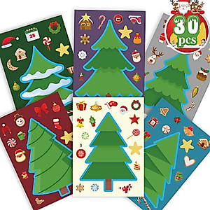 Funnlot Christmas Crafts for Kids 30PCS Make a Christmas Tree Stickers Christmas Activities for Kids Christmas Kids Christmas Crafts Toddler Christmas Tree Sticker for Kids Christmas Games
