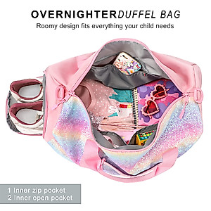 mibasies Dance Bag for Girls Duffle Bag Kids Overnight Travel Sleepover Bags with Shoes Compartment Large