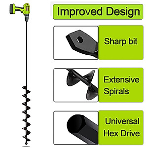 TCBWFY 2x32 Inch Auger Drill Bit for Planting - Long Handle Easy Planter Garden Auger - Bulb & Bedding Plant Augers - Post Hole Digger for 3/8”Hex Drive Drill