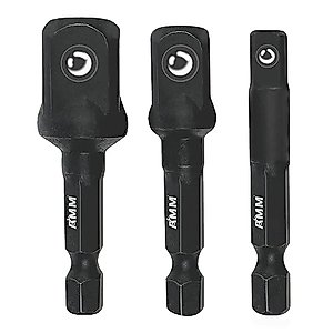 AMM Power Drill Sockets Adapter Sets,3-Piece Hex Shank Impact Driver Socket Adapter, Socket to Drill 1/4" 3/8" 1/2" Adapter