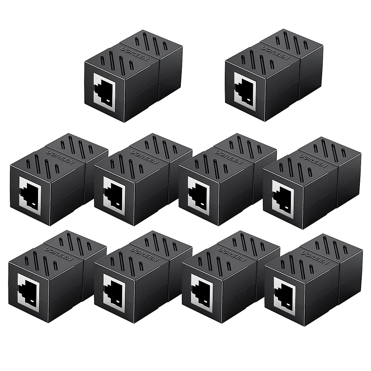 UGREEN RJ45 Coupler Ethernet Extender Connector 10 Pack Inline Coupler Cat7 Cat6 Cat5e Ethernet Cable Adapter Female to Female Black