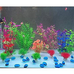 Ismosm Aquarium Plants 14 Pack Betta Fish Tank Accessories Plus Aquarium Gravel for Aquarium Decor Fish Tank Decor (C Set)