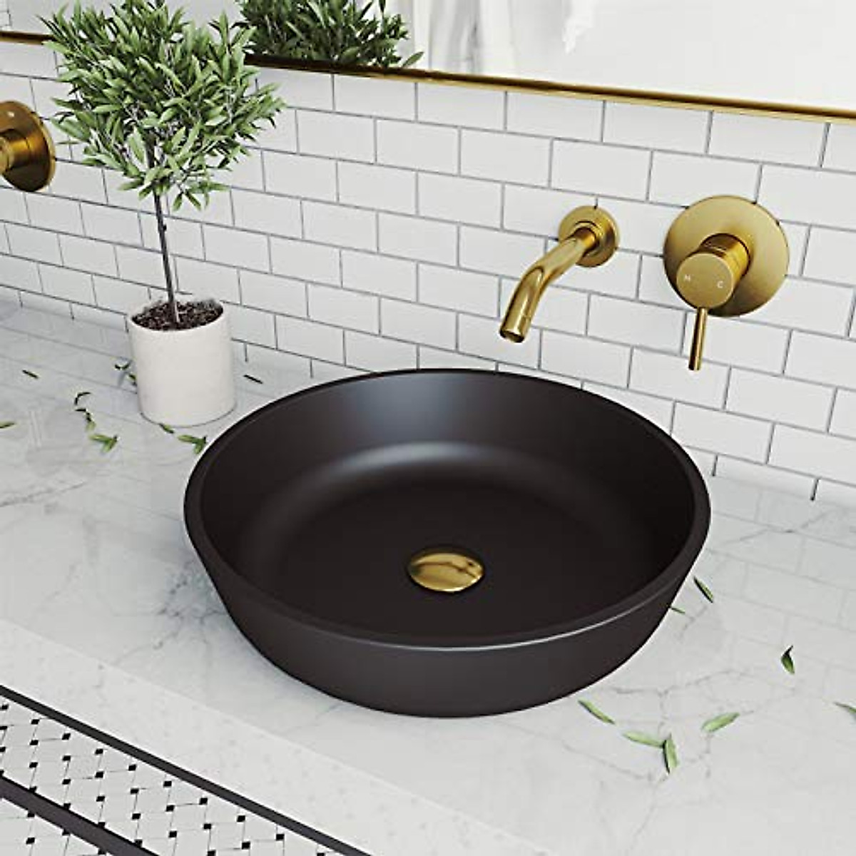 ESFORT Pop Up Sink Drain without Overflow, Bathroom Sink Pop Up Assembly Vessel Sink drain, Brushed Gold