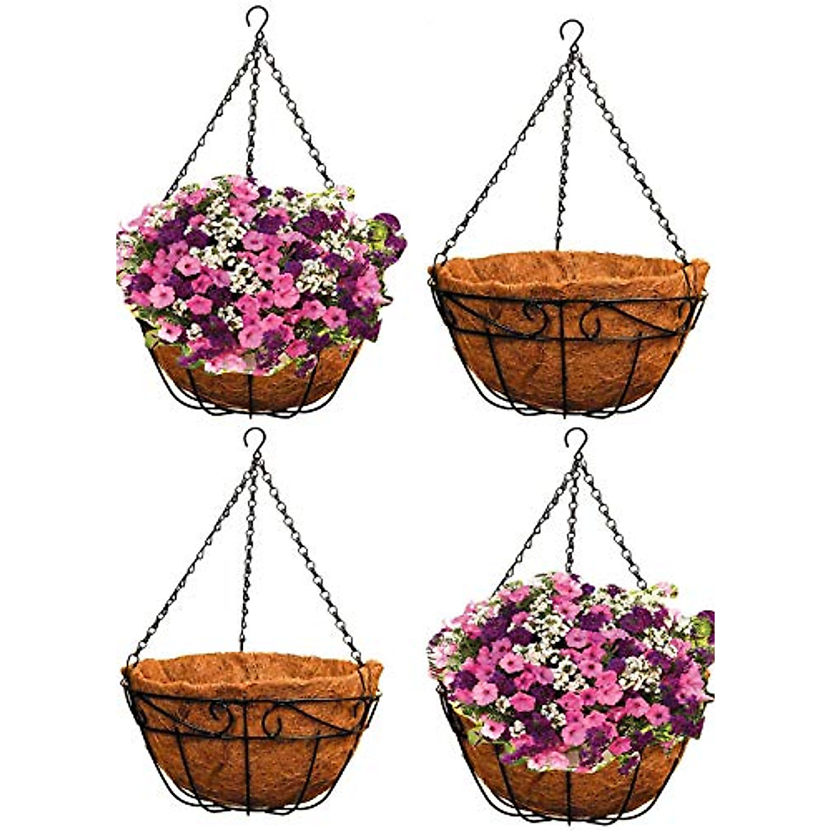 Ashman Metal Hanging Planter Basket with Coco Coir Liner Round Wire Plant Holder Chain Porch Decor Flower Pots Hanger Garden Decoration Indoor Outdoor Watering Hanging Baskets (4)