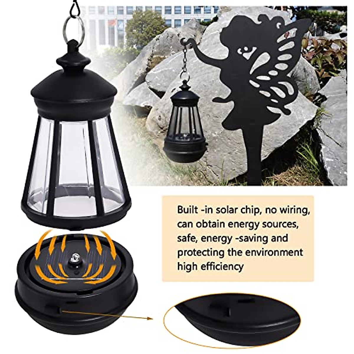 Poweka Fairy Garden Decor Solar Light, Metal Statues Solar Landscape Lights Outdoor Waterproof Hanging Lantern for Lawn Patio Yard Walkway Front Porch Decoration （2Pack）