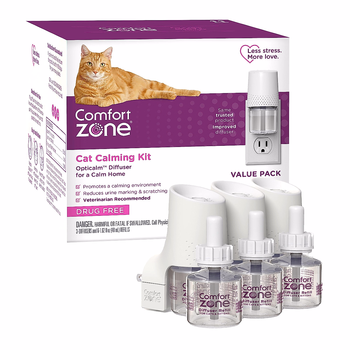 Comfort Zone Cat Calming Diffuser: 3 Pheromone Diffusers & 6 Refills