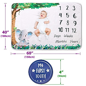 Baby Elephant Milestone Blanket Unisex - Milestone Blanket Baby Boy - Milestone Blanket Baby Girl - Days Weeks Months Years - Baby Photography Prop - Baby Swaddle - New Mom Gift Basket