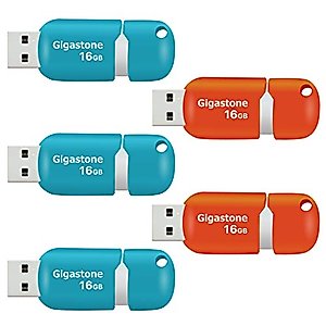Gigastone V10 16GB 5-Pack USB 2.0 Flash Drive Thumb Drive Memory Stick Pen Drive Capless Retractable Design (Multi Color)