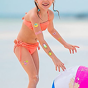 Glitter Summer Tattoos Temporary For Kids Hawaiian Luau Themed Tattoos Tropical Beach Waterproof Tattoos Stickers Pool Party Favors Decoration Supplies For Adults