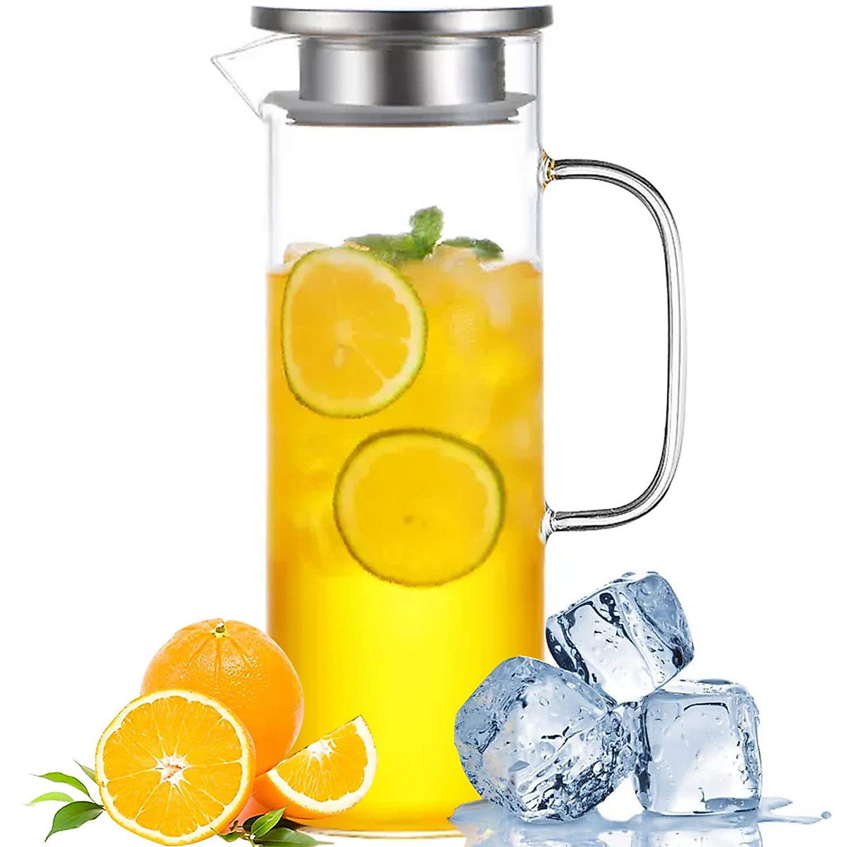 Auxmeware - Heat Resistant Glass Pitcher With Lid And Spout, Glass Iced Tea Pitchers Beverage Pitchers For Fridge, Glass Water Pitcher And Carafe 1000ml/34oz