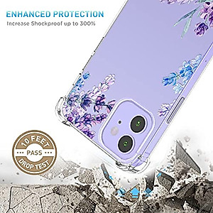 XEEUE Flower Pattern Designed for iPhone 12/12 Pro Case[with Screen Protector], Floral Clear Women Phone Case Shockproof Protective Soft TPU Bumper Cover 6.1 Inch 2020 (Lavender/Purple)