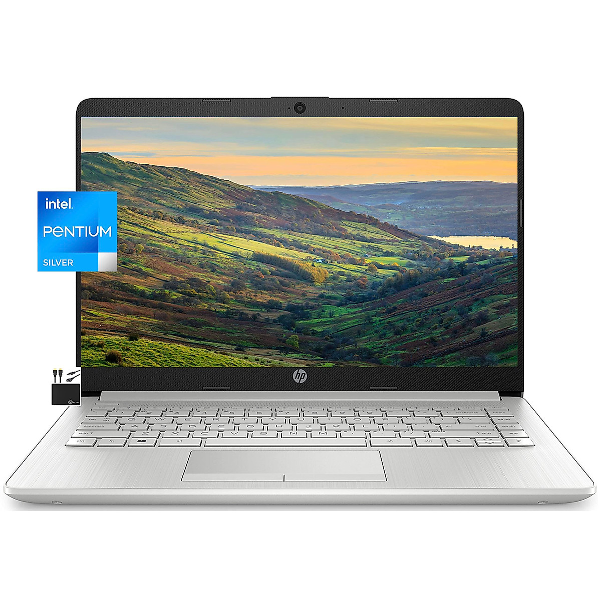 HP 2022 Newest Laptop Computer, 14" HD Display, Quad-Core Intel Pentium N5030 (Upto 3.1GHz), 16GB RAM, 512GB SSD, HD Webcam, HDMI, Bluetooth, WiFi, RJ-45, 1-Year Office 365, Win10+MarxsolCables