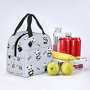 CUAMZST Cute Panda Insulated Lunch Bag for Women Reusable Lunch Box with Front Pocket Portable Thermal Cooler Tote Bag for Work Picnic Travel
