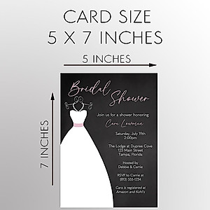 Chalkboard Bridal Shower Invitations Pink Black White Invites Wedding Dress Gown Blackboard Party Shower Customized Custom Printed Cards (12 Count)