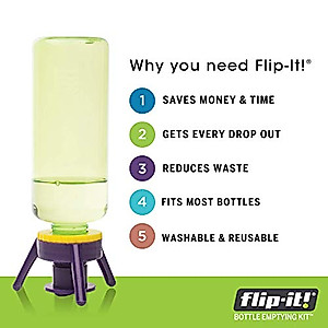 Flip-It! Universal Bottle Emptying Kit - Flip Bottle Upside Down To Get Every Drop Out of Lotions, Shampoos, Conditioners and Kitchen Condiments (2 FULL KITS, Bright Color Edition)