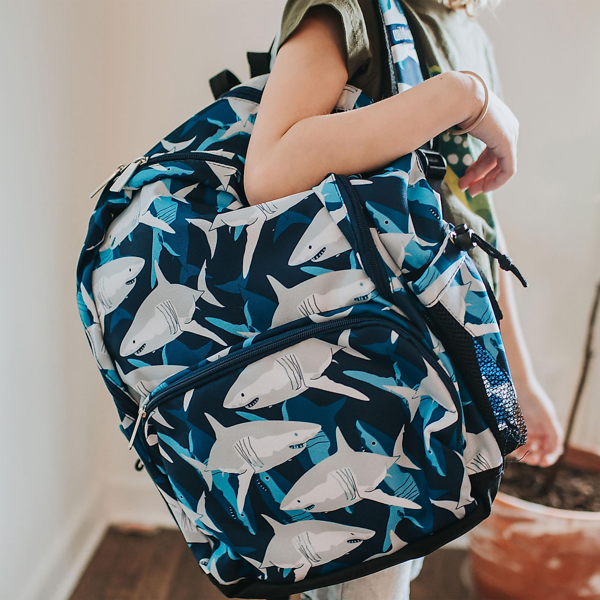 Wildkin 17 Inch Kids Backpack for Boys & Girls, Features Three Zippered Compartment with Interior & Side Pockets Backpacks, Perfect for School & Travel Backpack for Kids (Sharks)