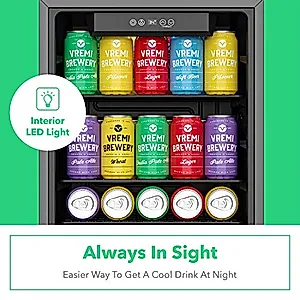 Vremi Beverage Refrigerator and Cooler - 100 to 120 Can Mini Fridge with Glass Door for Soda Beer or Wine - Auto Defrost Drink Dispenser Machine for Office or Bar with Adjustable Removable Shelves