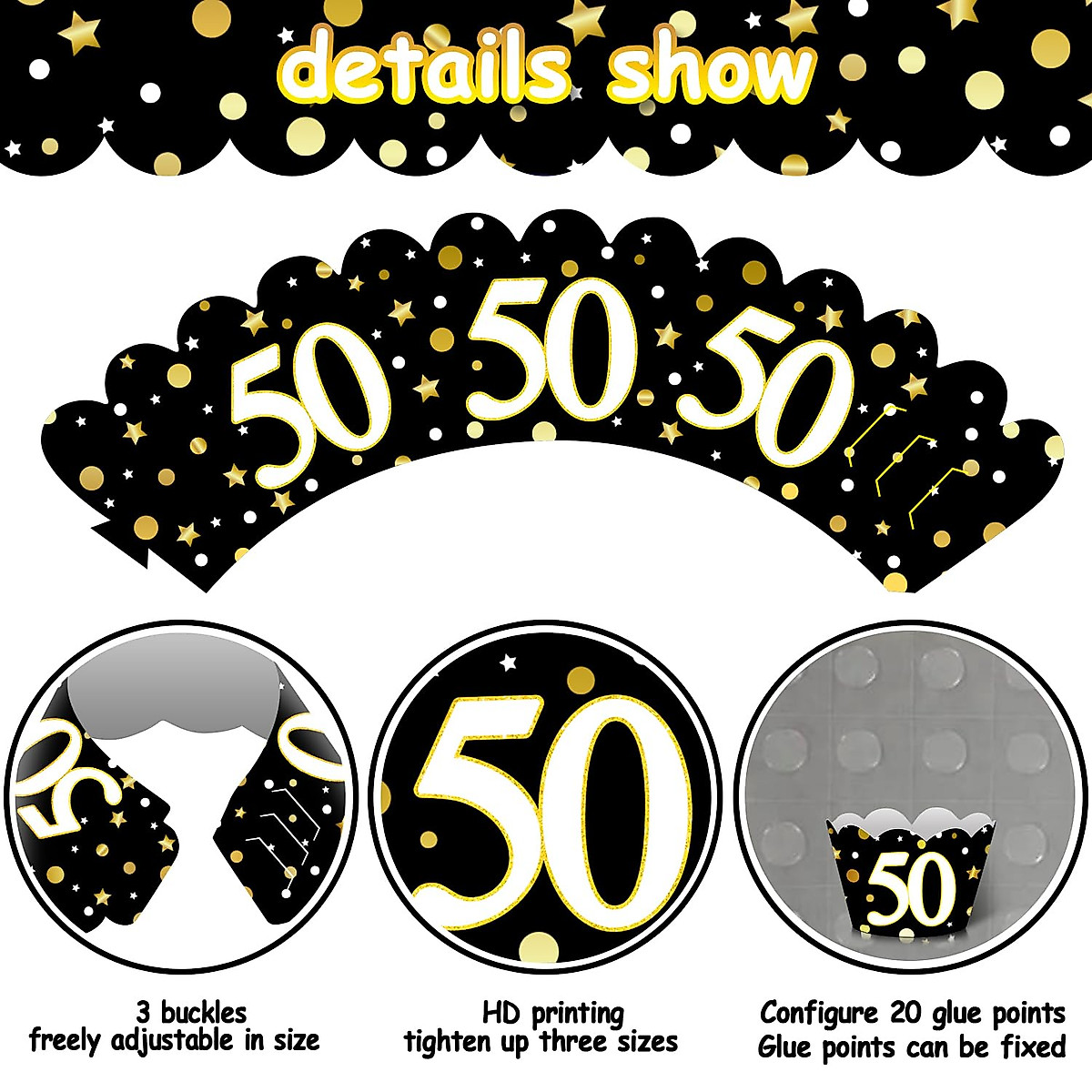 24pcs Dessert Cupcake Topper 24pcs Cupcake Wrappers Cheer to 50 Years Old Theme Decor Supplies Men Women Happy 50th Birthday Wedding Anniversary Party Decoration