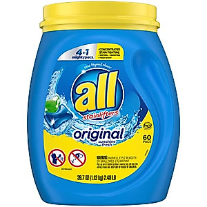 All with Stainlifters Original Mighty Pacs Laundry Detergent Pacs, 4 in 1 Stainlifters, One Tub, 60 Count