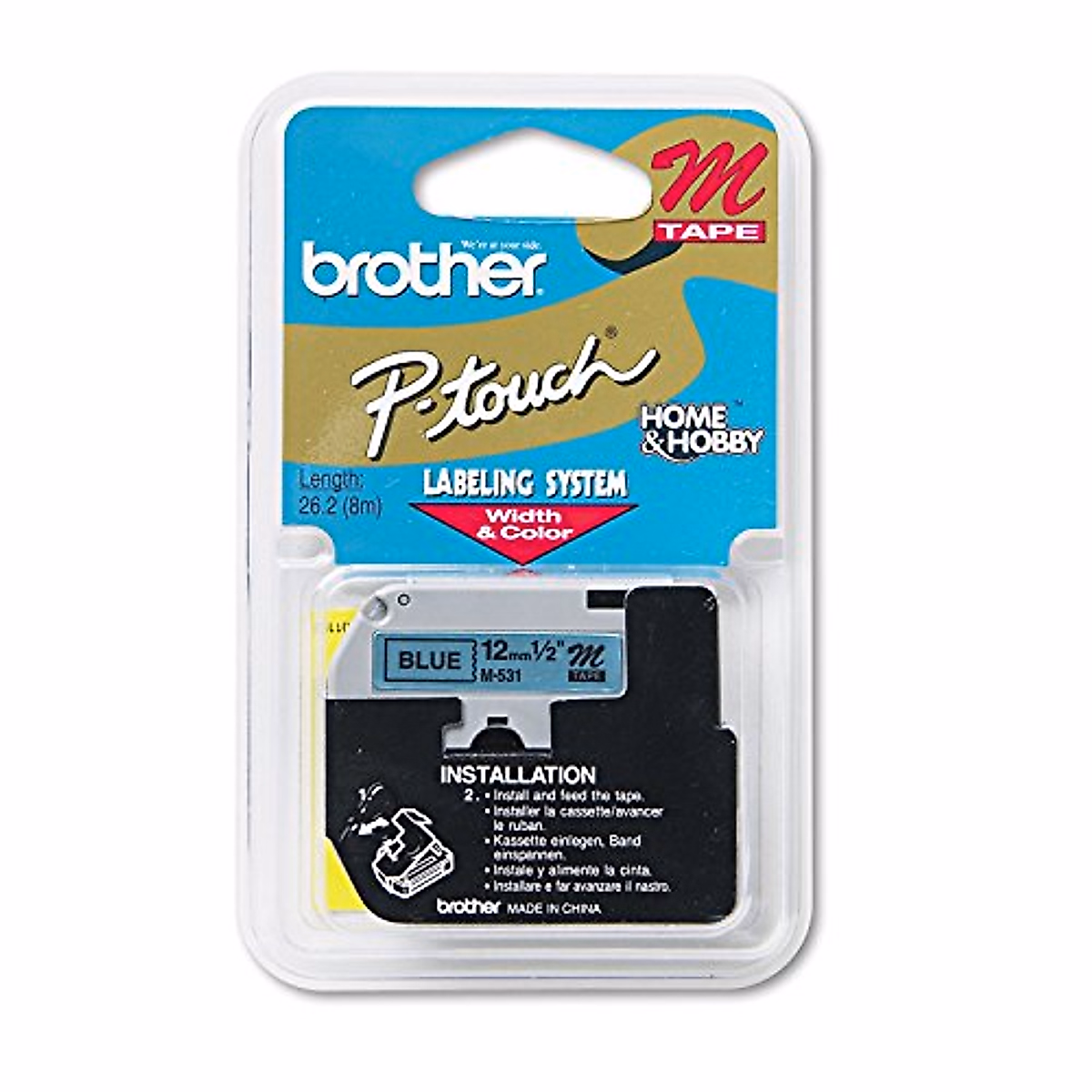Brother M531 M Series Labeling Tape for P-Touch Labelers, 1/2-Inch W, Black On Blue