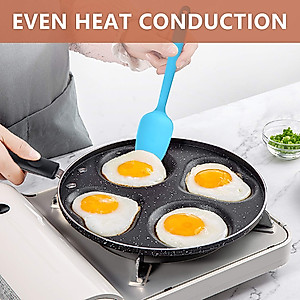 Supkiir Egg Frying Pan, Aluminum Circle Heart 4-Cup Egg Procher, Non Stick Egg Cooker for frying eggs burgers bacon, with Pastry Brush and Spatula