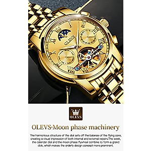 OLEVS Gold Couple Automatic Watches for Men and Women His and Hers Watch Set Gifts Mechanical Self-Winding Tourbillon Big Face Dress Wrist Watch with Day Date Calendar Golden