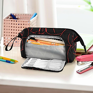 Glaphy Red Spider and Spider Web Halloween Pencil Case Large Capacity Pencil Pouch Bag Zipper Storage Stationery Bag for Office College School