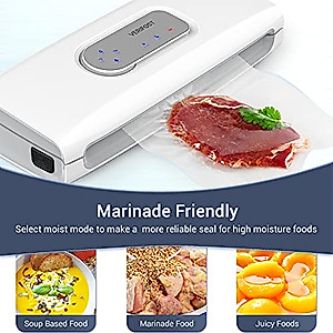 Pro 6 In 1 Food Vacuum Sealer Machine in White-Versatile Food Sealer with Bags and Rolls-Wet Food Mode,85Kpa Great Suction,Consecutive Sealing,Sous Vide Applied
