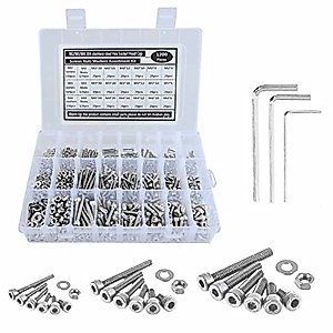 Canitu 1200PCS Metric Screw Assortment Kit,M2 M3 M4 Assorted Bolts and Nuts Kit Screws Nuts and Washers Hex Socket Head Cap Machine Screws for Home Projects (1200Pcs Hex Socket Head Cap Screw)