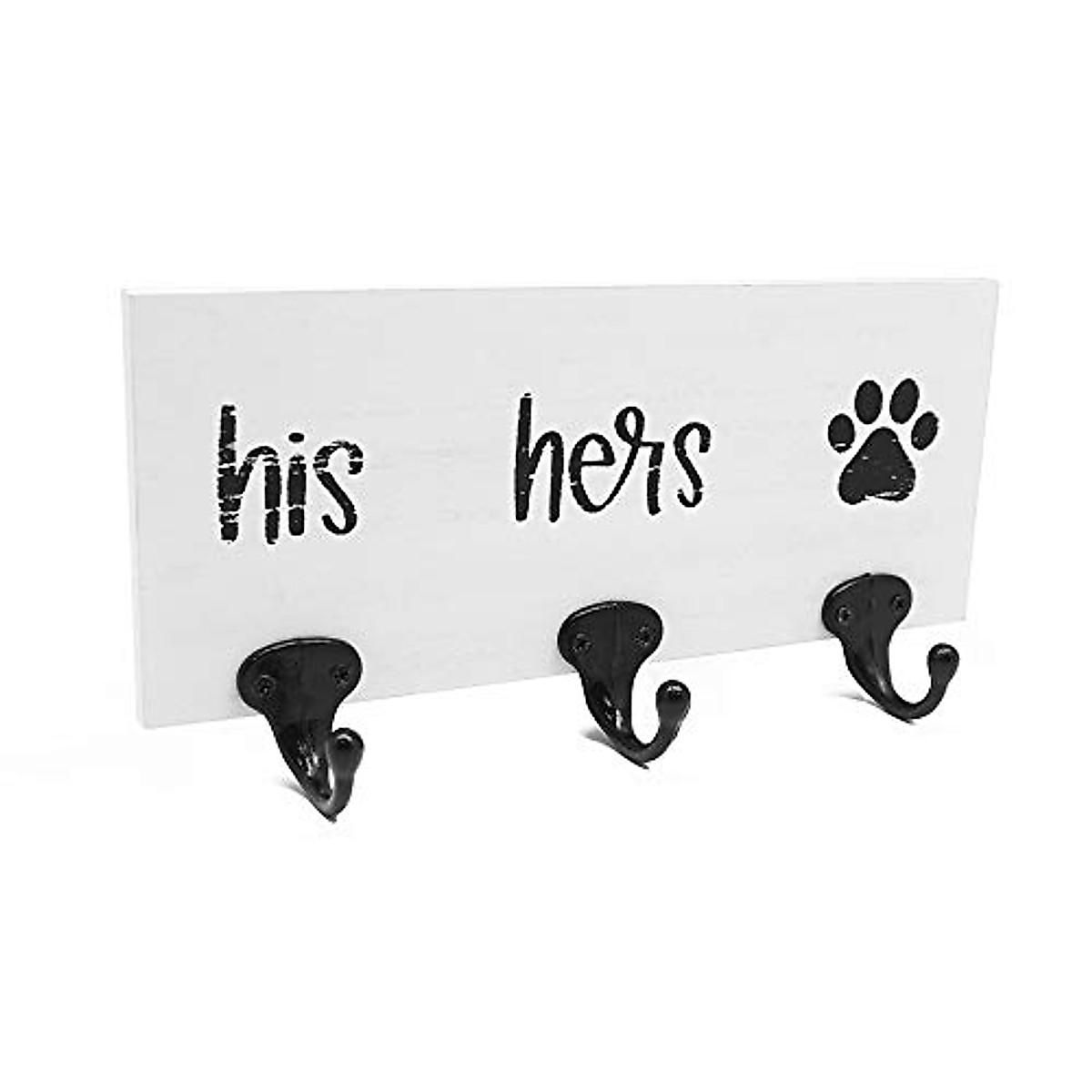 Hanna Roberts Decorative Key Holder & Dog Leash Hook Wall Mount for Entry Way, Kitchen, & Mudroom, His Hers & Paw Print Triple Hook, 10" x 2" x 5"
