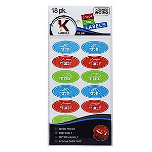18 Assorted Kosher Labels – 6 Blue Dairy, 6 Red Meat, 6 Green Parve Stickers -Oven Proof up to 500°, Freezable, Microwavable, Dishwasher Safe, Hebrew – Color Coded Kitchen Tools by The Kosher Cook