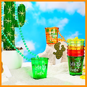 12 Packs Let's Fiesta Shot Glass Necklaces Bead Cinco De Mayo Necklace Plastic Shot Glasses Party Necklaces Mexican Shot Necklace Cup for Bachelorette Party Favors Fiesta Party Supplies, Multi Color