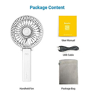 EasyAcc Mini Handheld Fan, USB Desk Fan Rechargeable Battery Operated Fan 5-23 Hours 3 Speeds Foldable Strong Wind Personal Powerful Cooling Fan Portable for Travel Camping Office Home