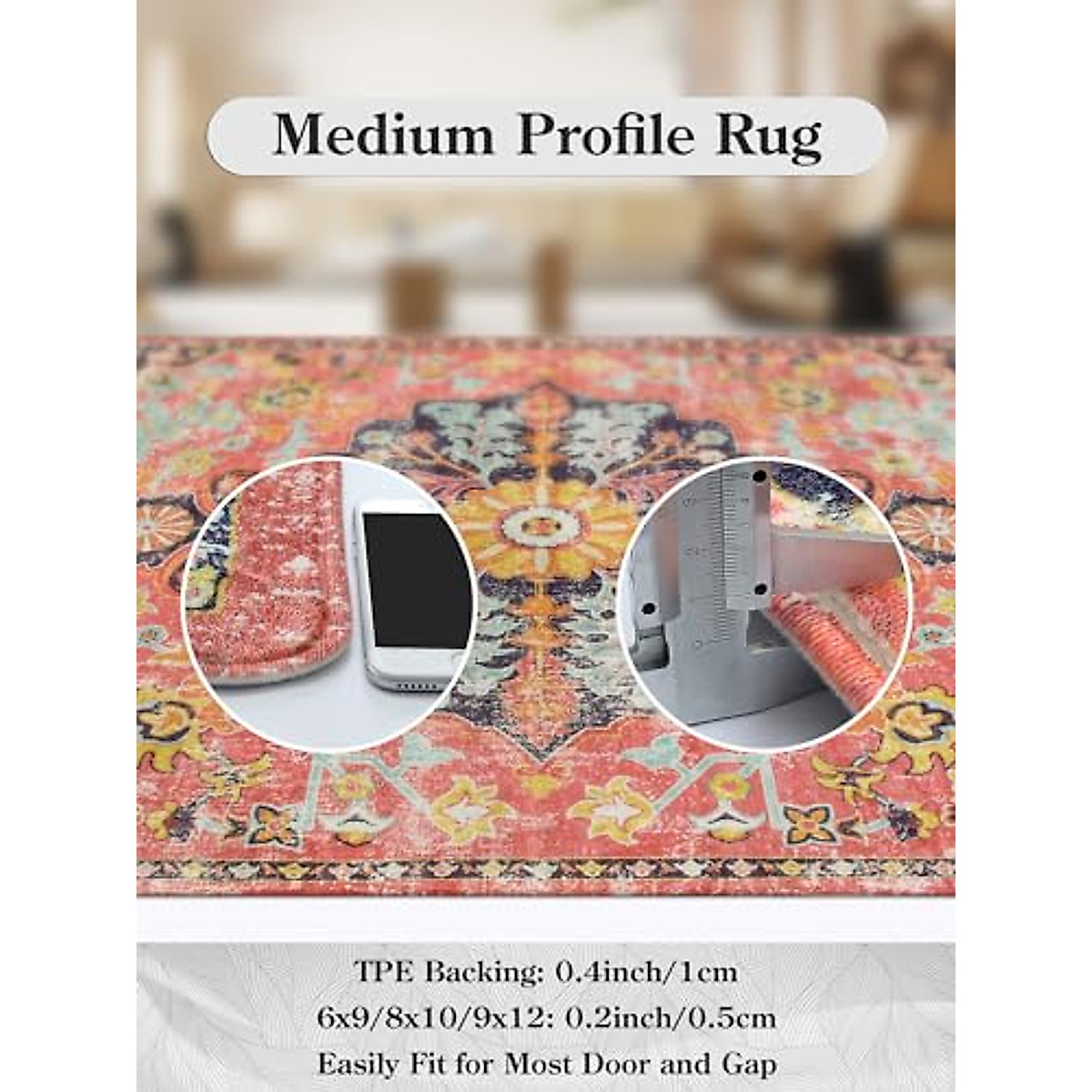 Lahome Bohemian Floral Medallion Round Rug - 4Ft Hot Pink Soft Round Area Rug Bedroom Kitchen Mat, Turkish Washable Indoor Floor Accent Bathroom Carpet for Nursery Living Room Home Office Hallway